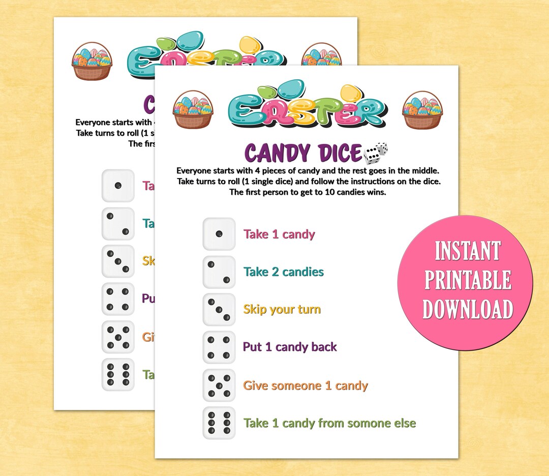 Candy Dice | Easter Game | Easter Candy Dice Game | Printable Easter ...