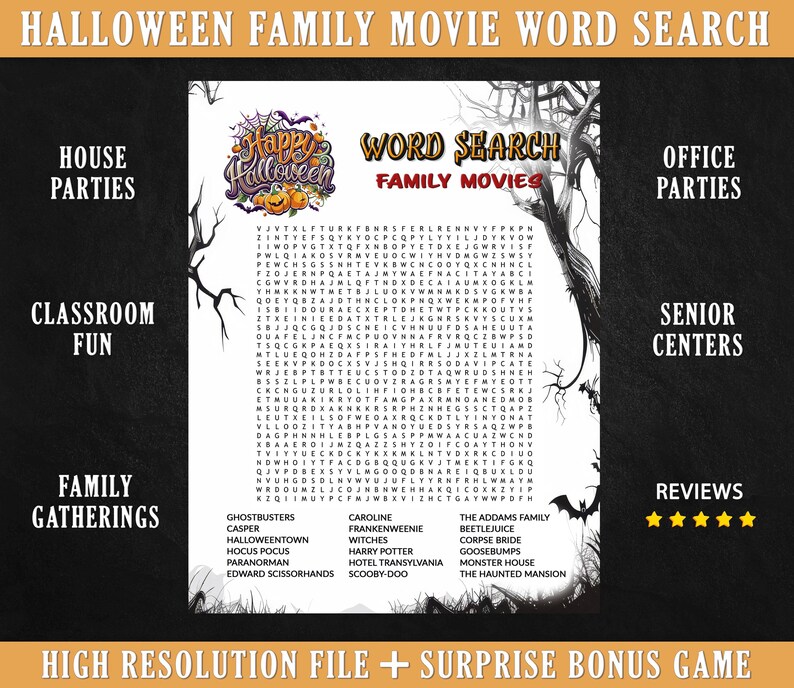 Halloween Family Movie Word Search - Etsy