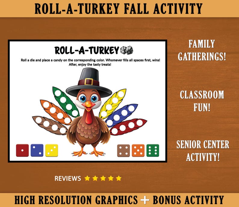 Roll-a-turkey Fall Activity Kids Activity Thanksgiving Activity ...