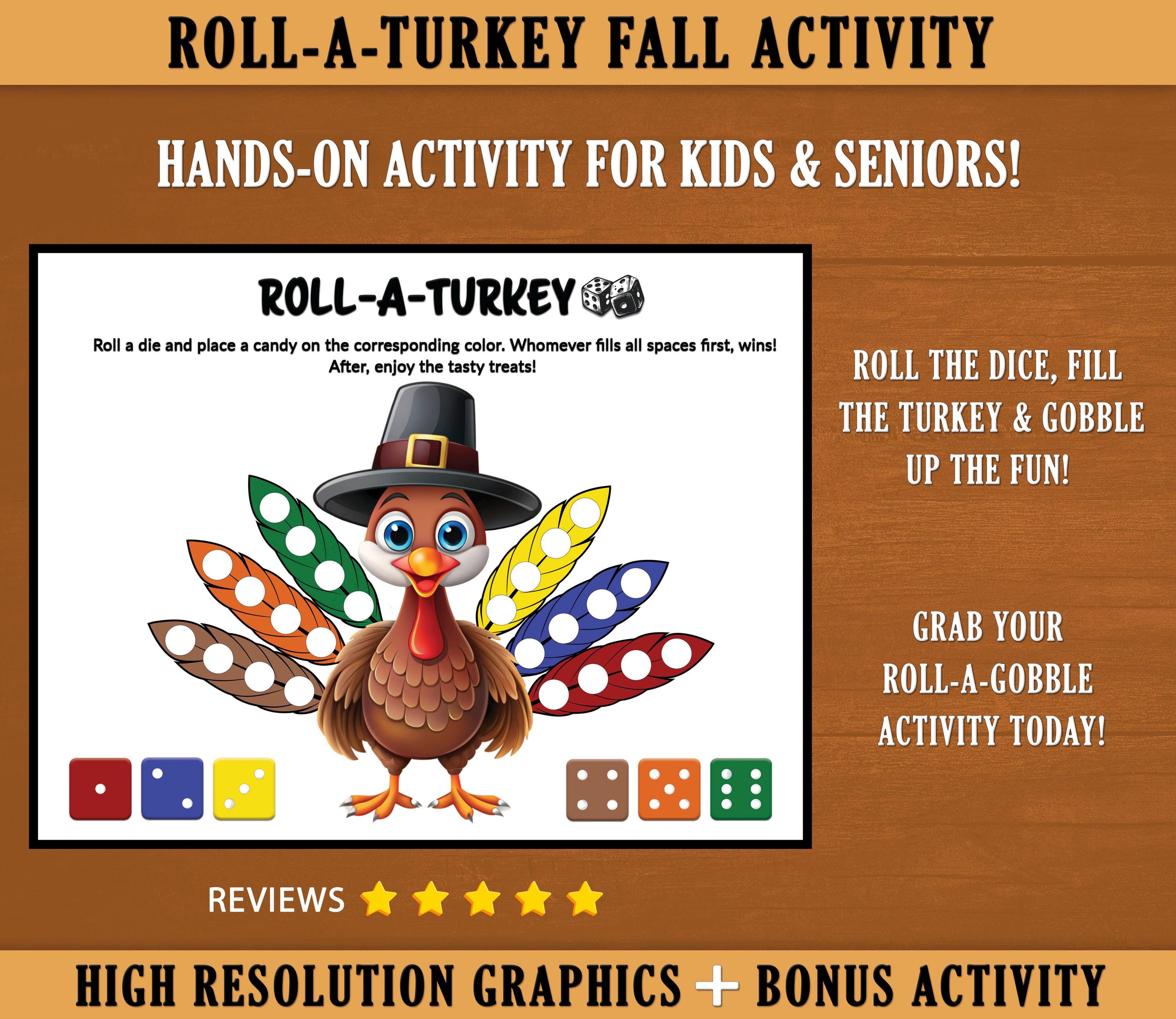 Roll-a-turkey Fall Activity Kids Activity Thanksgiving Activity ...