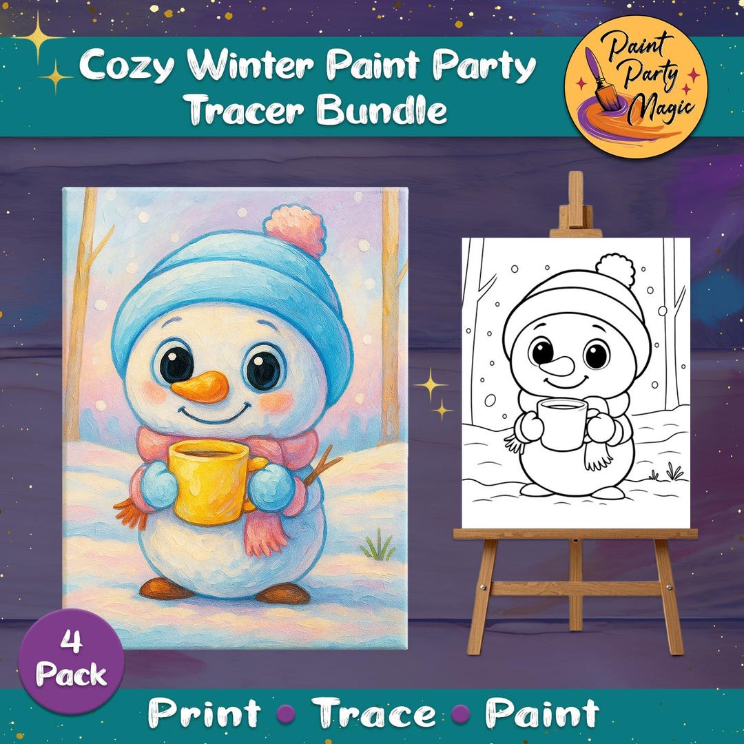 Cozy Winter Paint Party Tracer Bundle Printable Download – Winter Art ...
