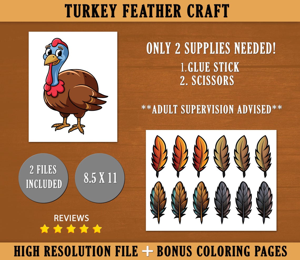 Turkey Feather Craft Thanksgiving Activity Kids Craft Senior Activity ...
