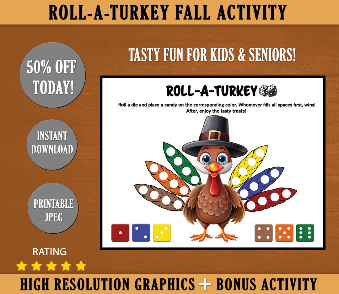 Roll-a-turkey Fall Activity Kids Activity Thanksgiving Activity ...