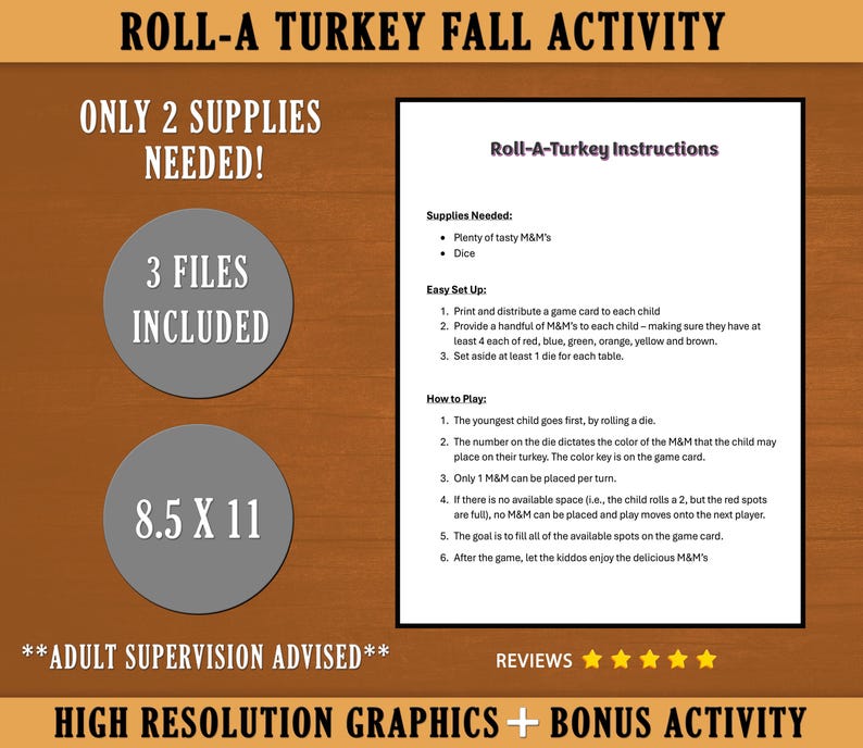 Roll-a-turkey Fall Activity Kids Activity Thanksgiving Activity ...