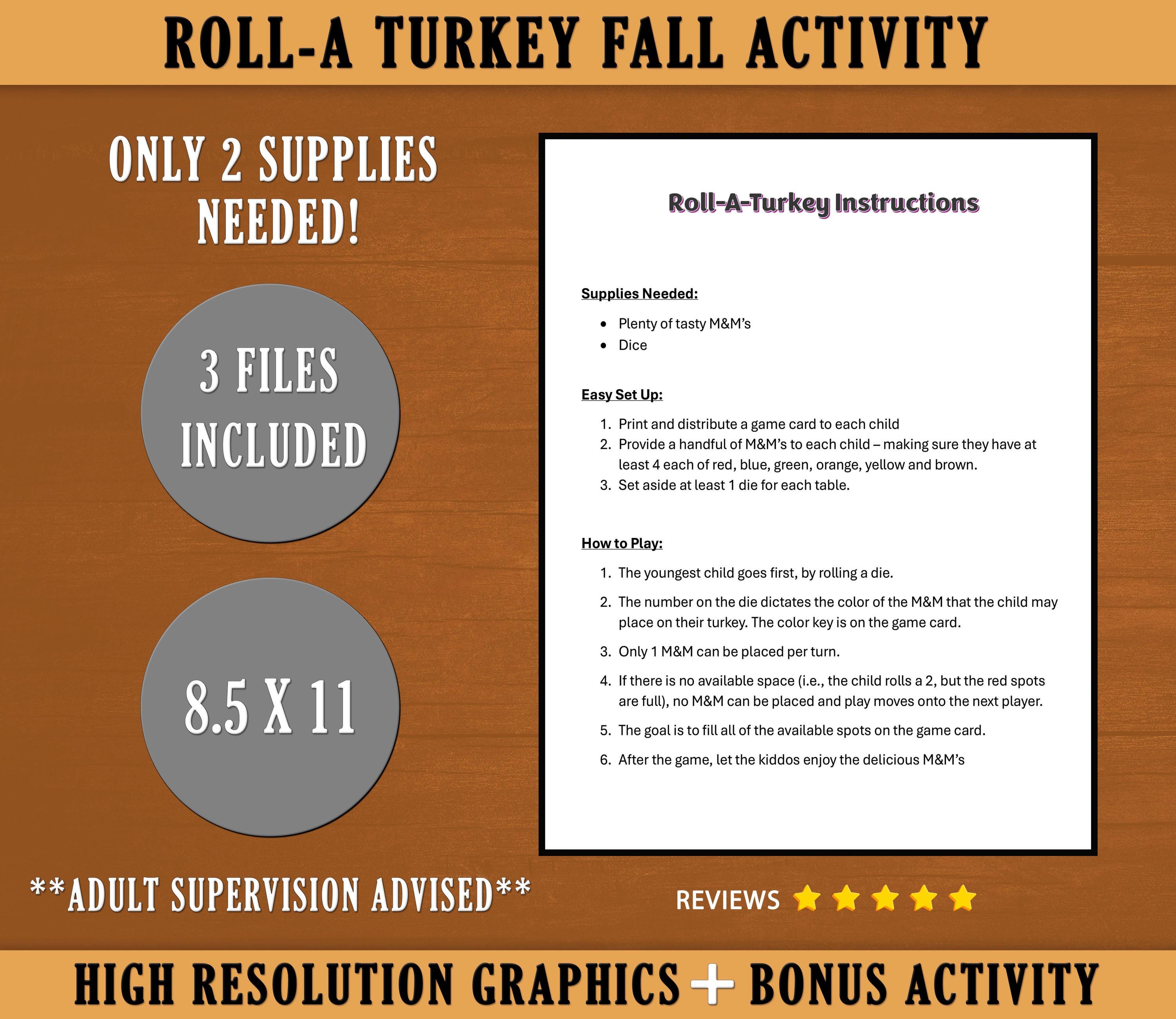 Roll-a-turkey Fall Activity Kids Activity Thanksgiving Activity ...