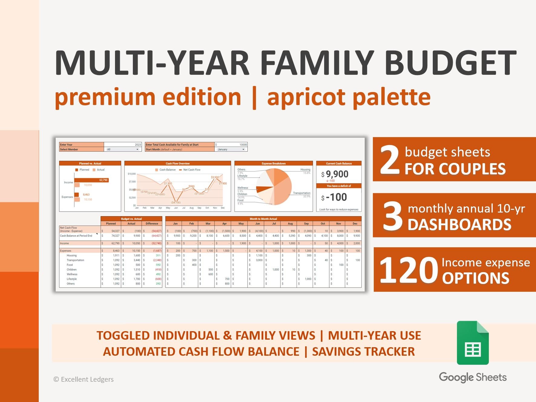 Premium Multi-year Family Budget Spreadsheet on Google Sheet for ...