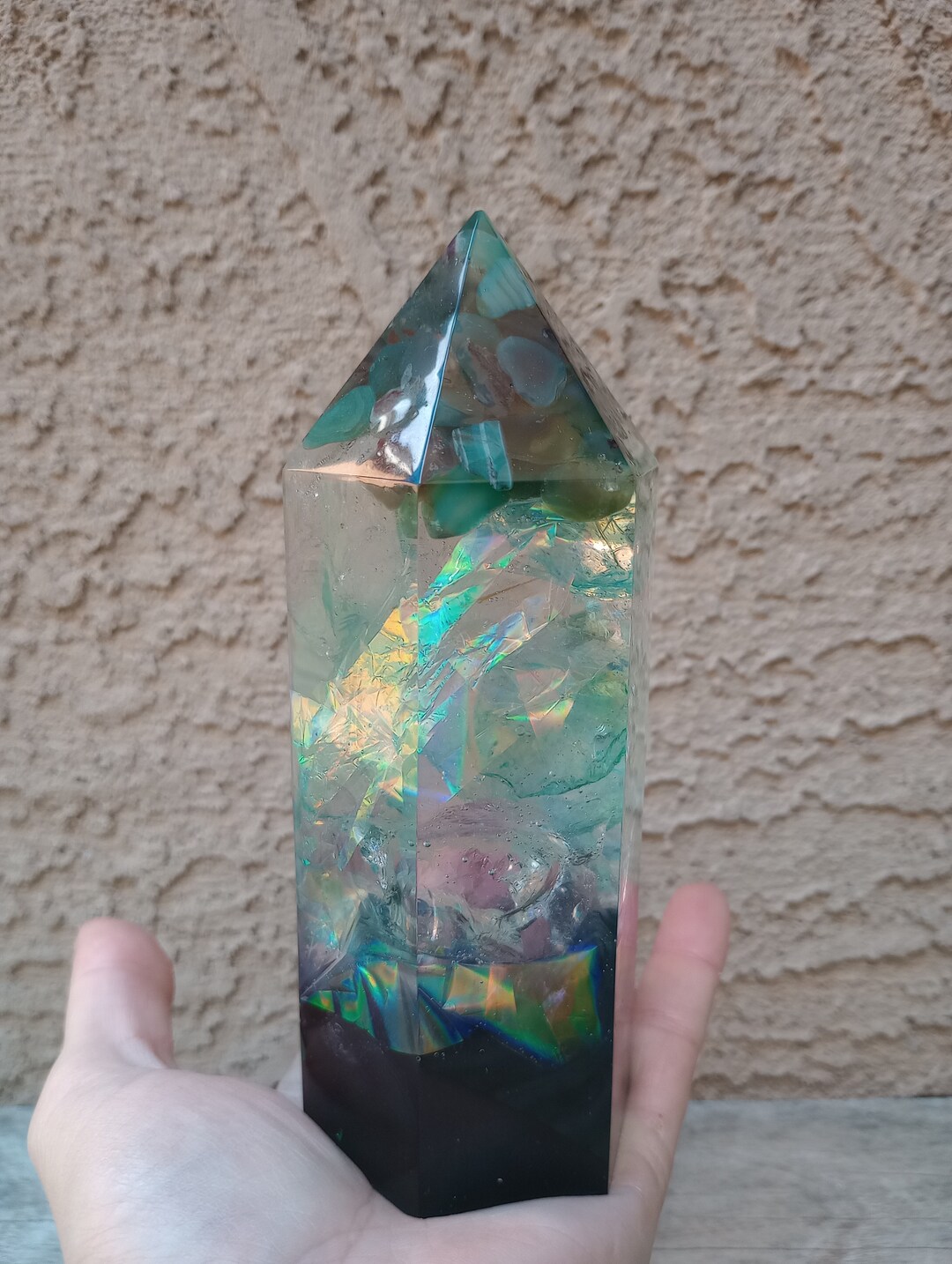 Crystal Resin Tower Green Agate - Etsy