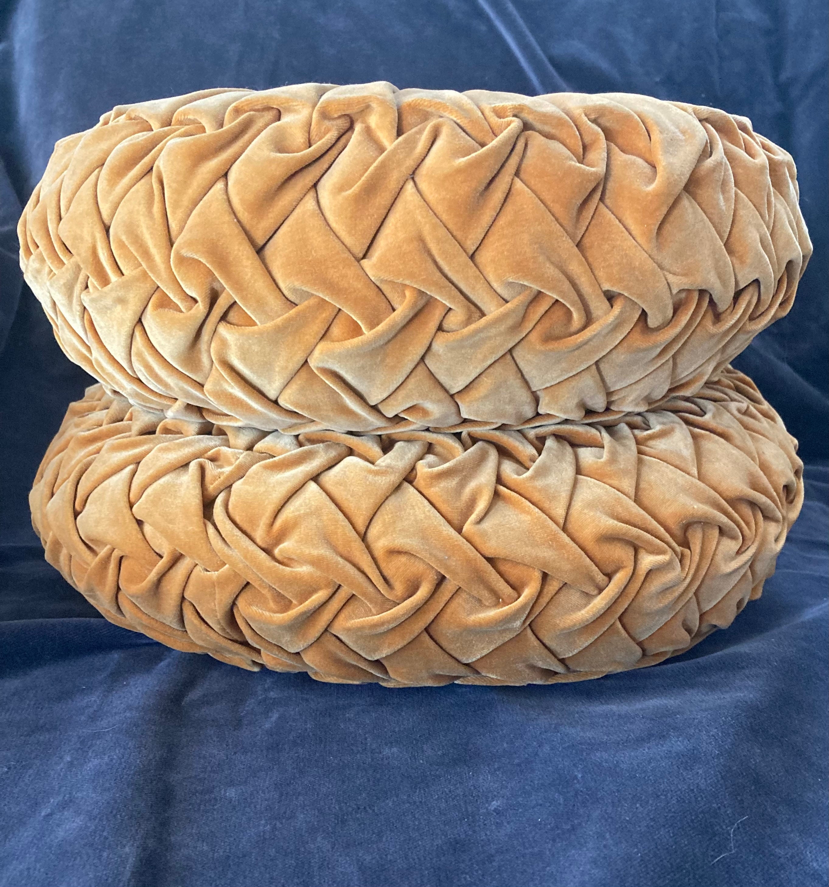 Vintage Velvet Smocked Round Pillows - Etsy