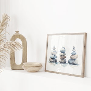 Zen Wall Art, Three Balancing Stones, Spa Wall Art, Beach Rock Painting ...