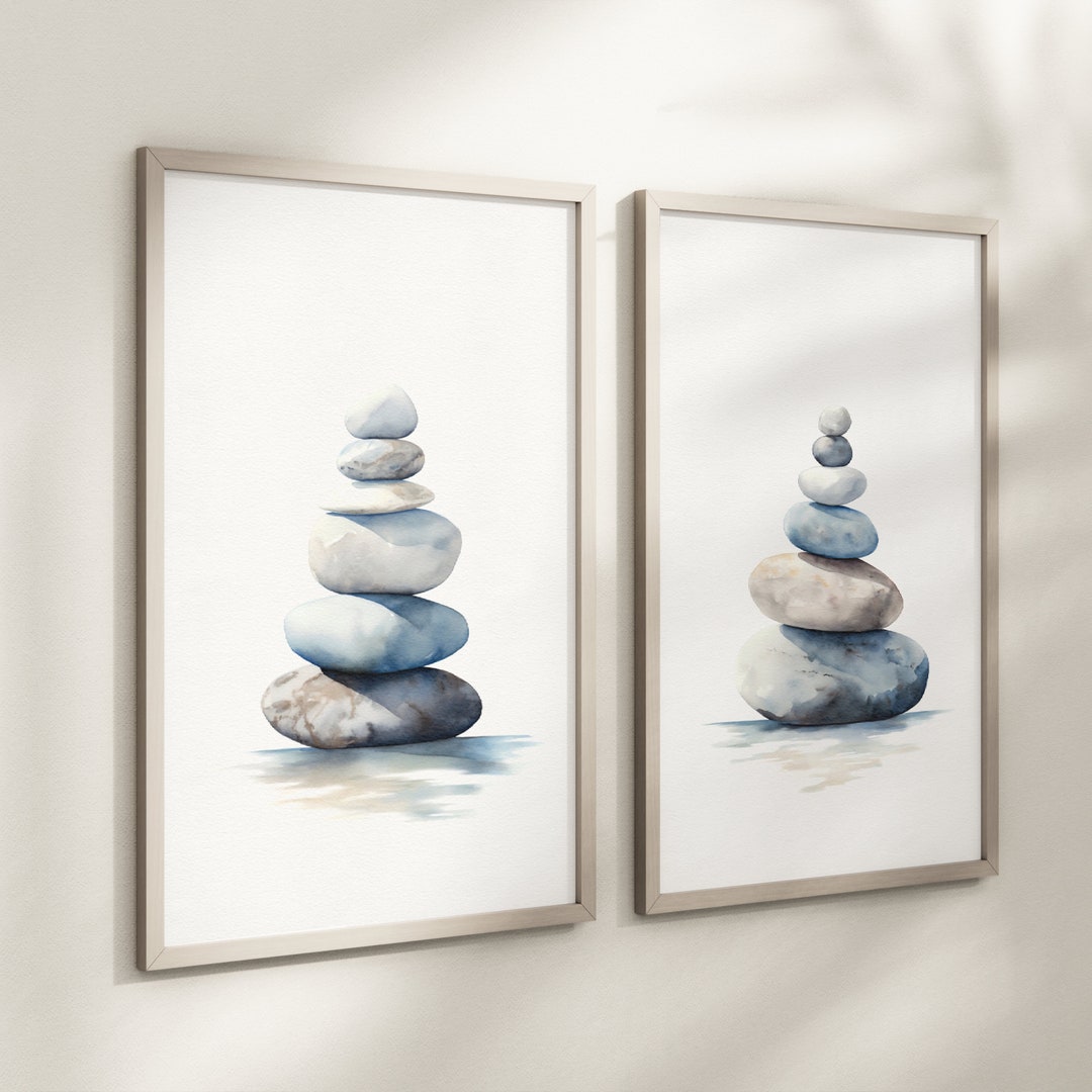 Balancing Stones Print Set: Zen Spa Wall Art, Beach Rock Painting - Etsy