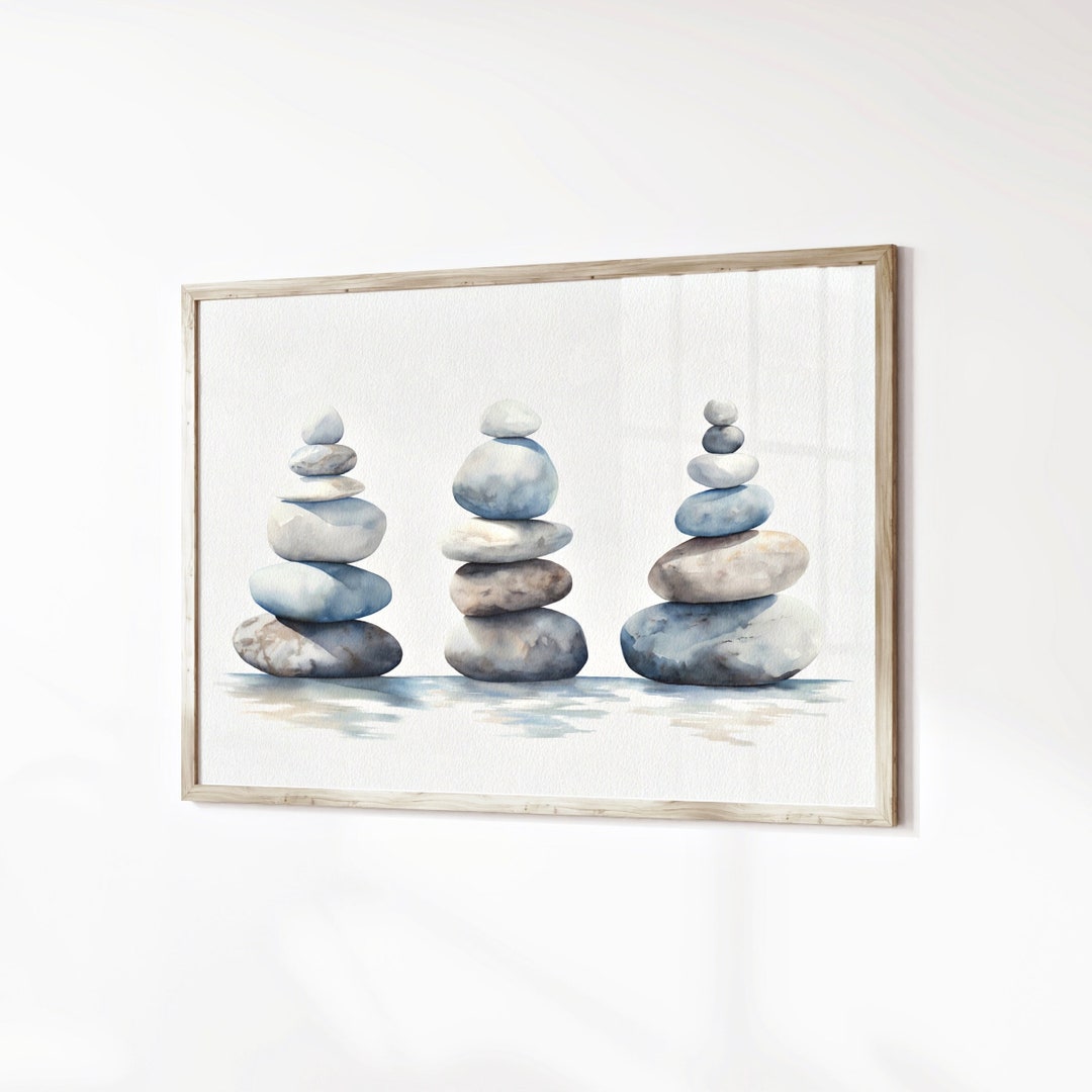 Zen Wall Art, Three Balancing Stones, Spa Wall Art, Beach Rock Painting ...