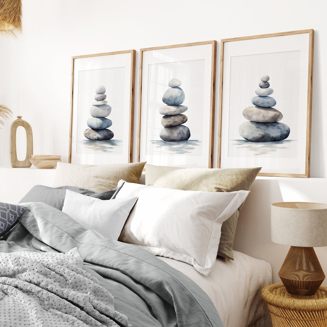 Zen Wall Art, Set of Three Balancing Stones, Spa Wall Art, Beach Rock ...