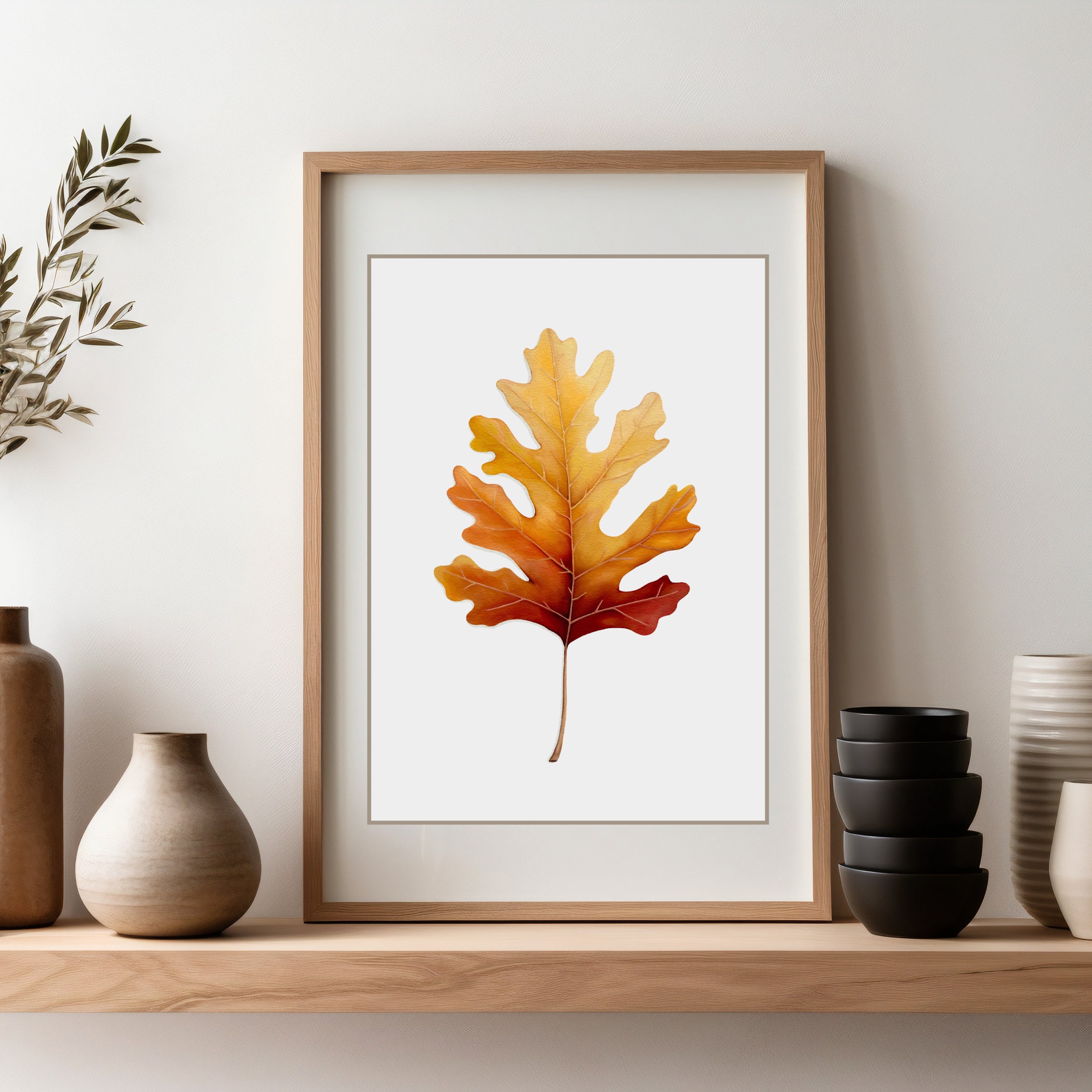 Fall Leaf Prints, Maple Leaf and Oak Leaf Autumn Watercolor Art, Modern ...