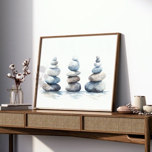 Zen Wall Art, Three Balancing Stones, Spa Wall Art, Beach Rock Painting ...