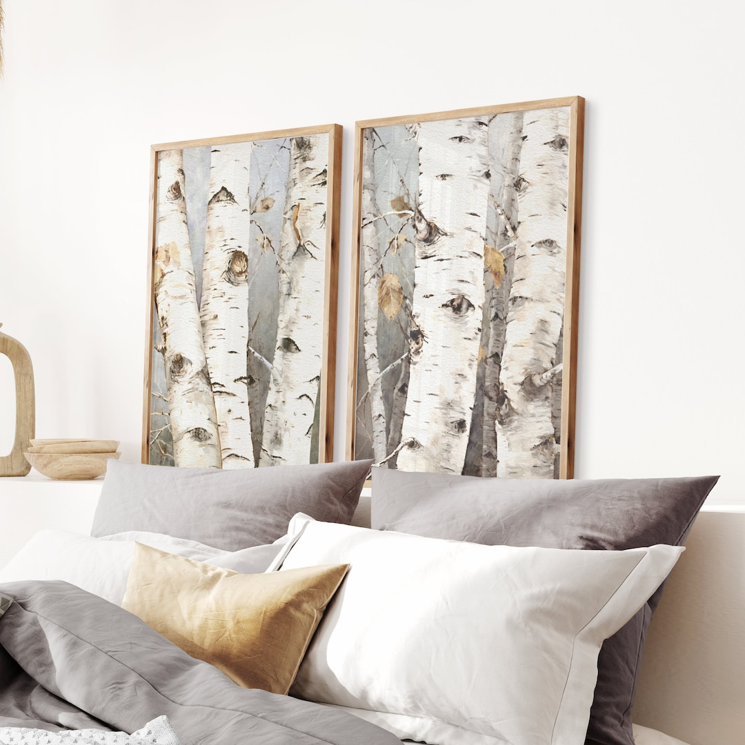 Birch Tree Art Prints: Woodland Watercolor Painting, Set of 2 - Etsy