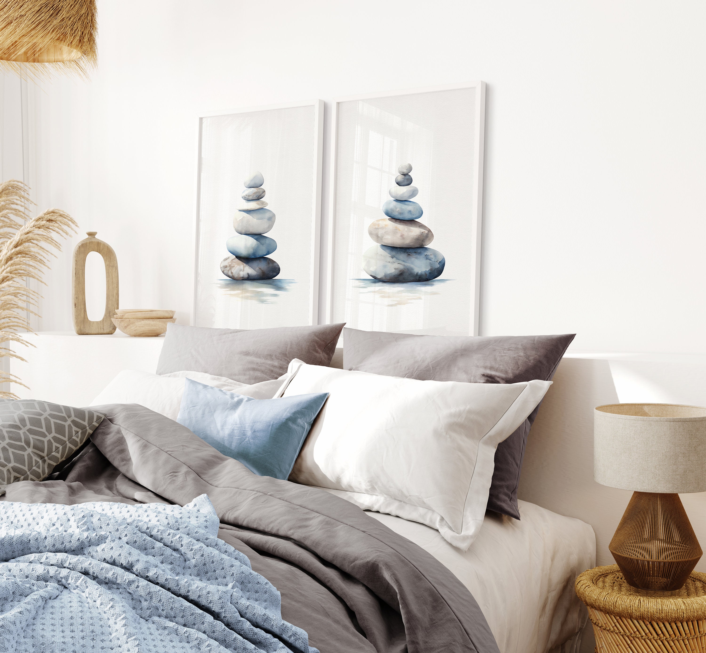 Balancing Stones Print Set: Zen Spa Wall Art, Beach Rock Painting - Etsy