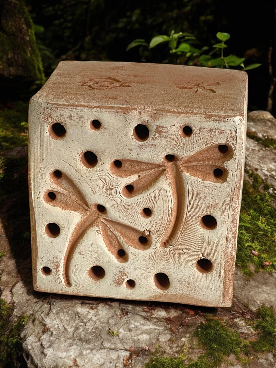 Terracotta Bee Stone With Nesting Passages, Dragonflies, Wild Bee ...