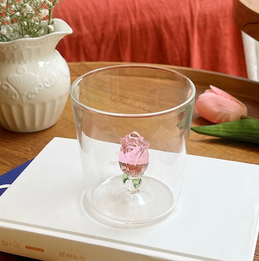 3D Rose Flower Glass Cup Floral Home Cafe Dreamy Aesthetic - Etsy