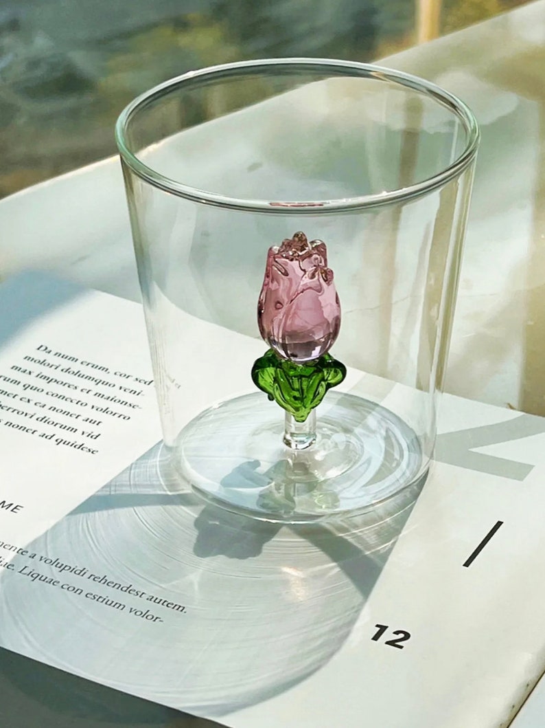3D Rose Flower Glass Cup Floral Home Cafe Dreamy Aesthetic - Etsy