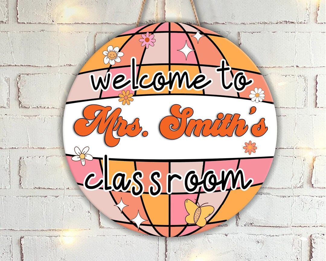Disco Classroom Door Sign Groovy Teacher Door Hanger Back to - Etsy