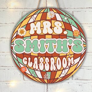 Disco Classroom Door Sign Groovy Teacher Door Hanger Back to - Etsy