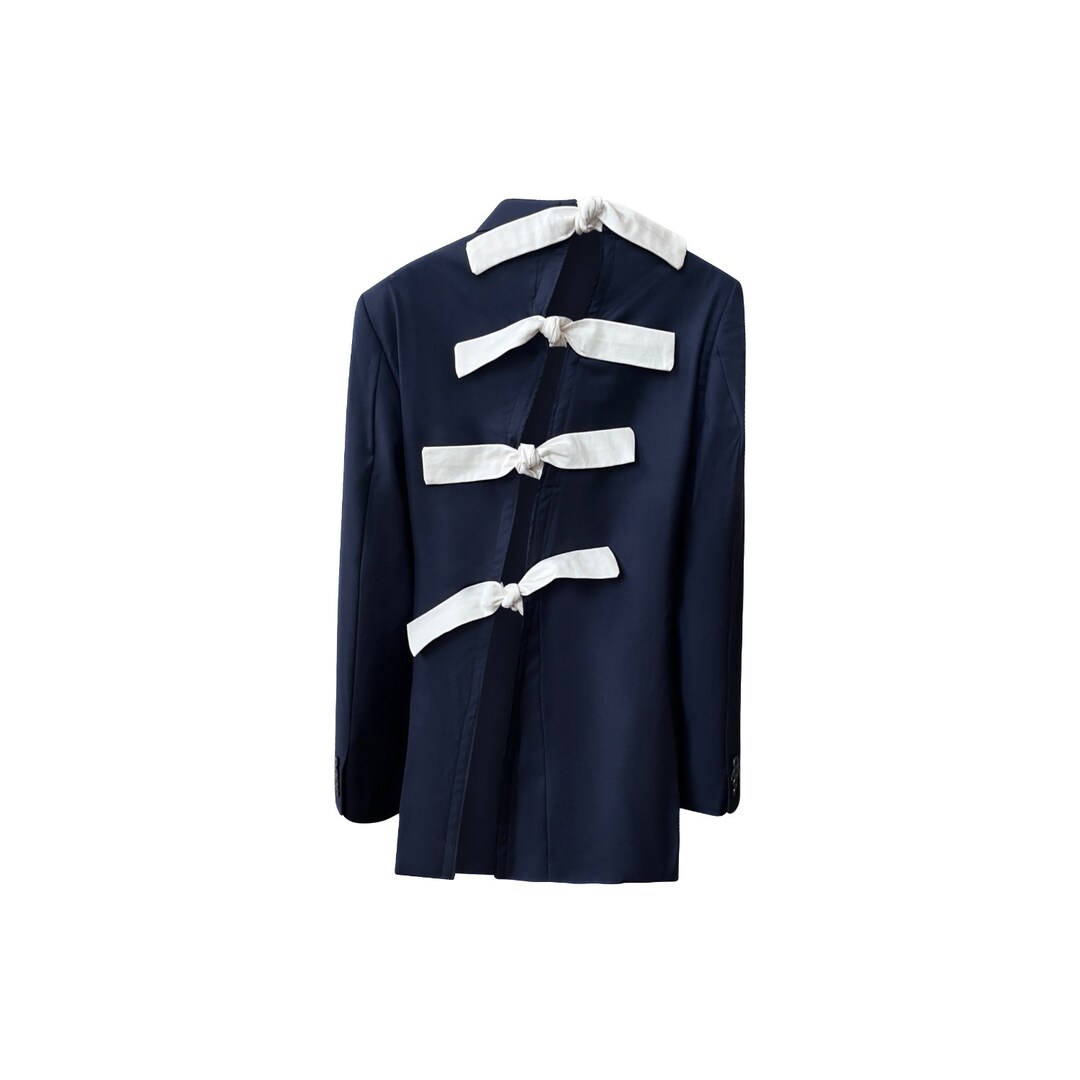 Reworked Navy Men Blazer With Back Cut Out and White Bows - Etsy