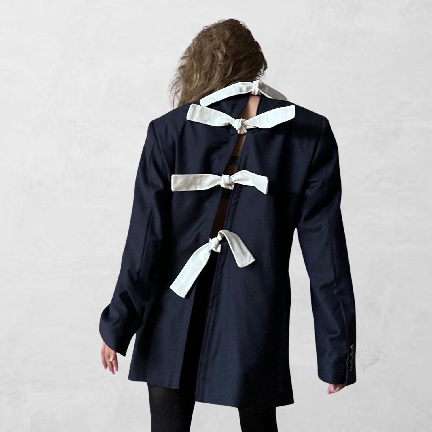 Reworked Navy Men Blazer With Back Cut Out and White Bows - Etsy