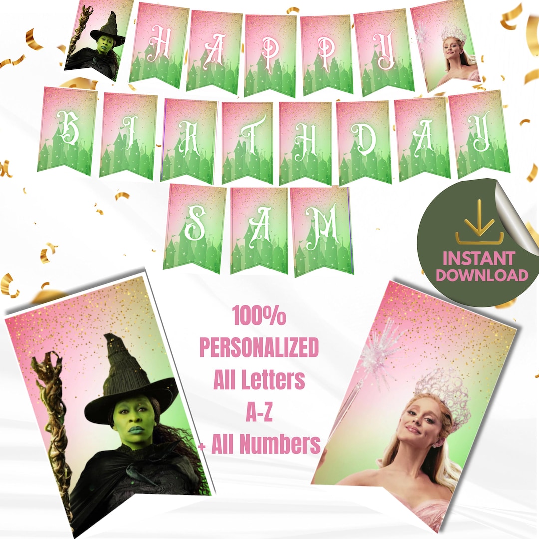 Personalized Wicked Themed Printable Birthday Banner Garland Bunting ...