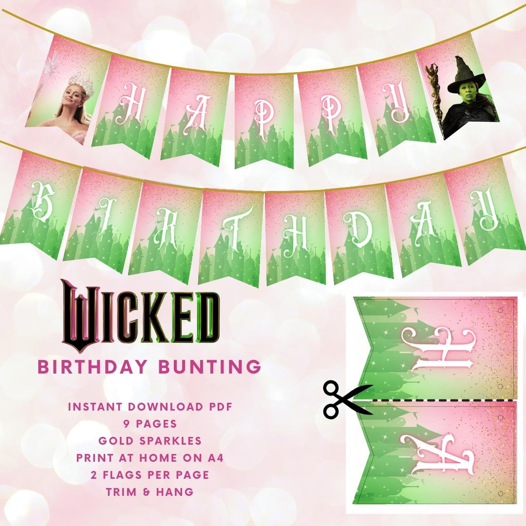 Wicked Themed Printable Birthday Banner Garland Bunting Instant ...