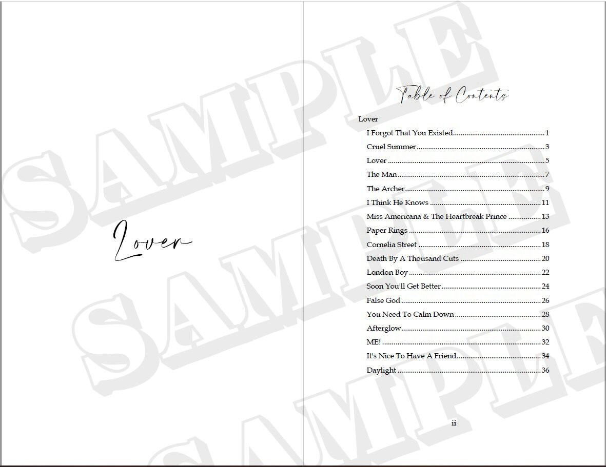 Taylor Swift Lover Printable Lyrics Pages Download - Etsy