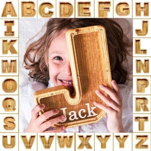 Personalized Wooden Letter Piggy Bank Alphabet Letter Bankinitial Coin ...