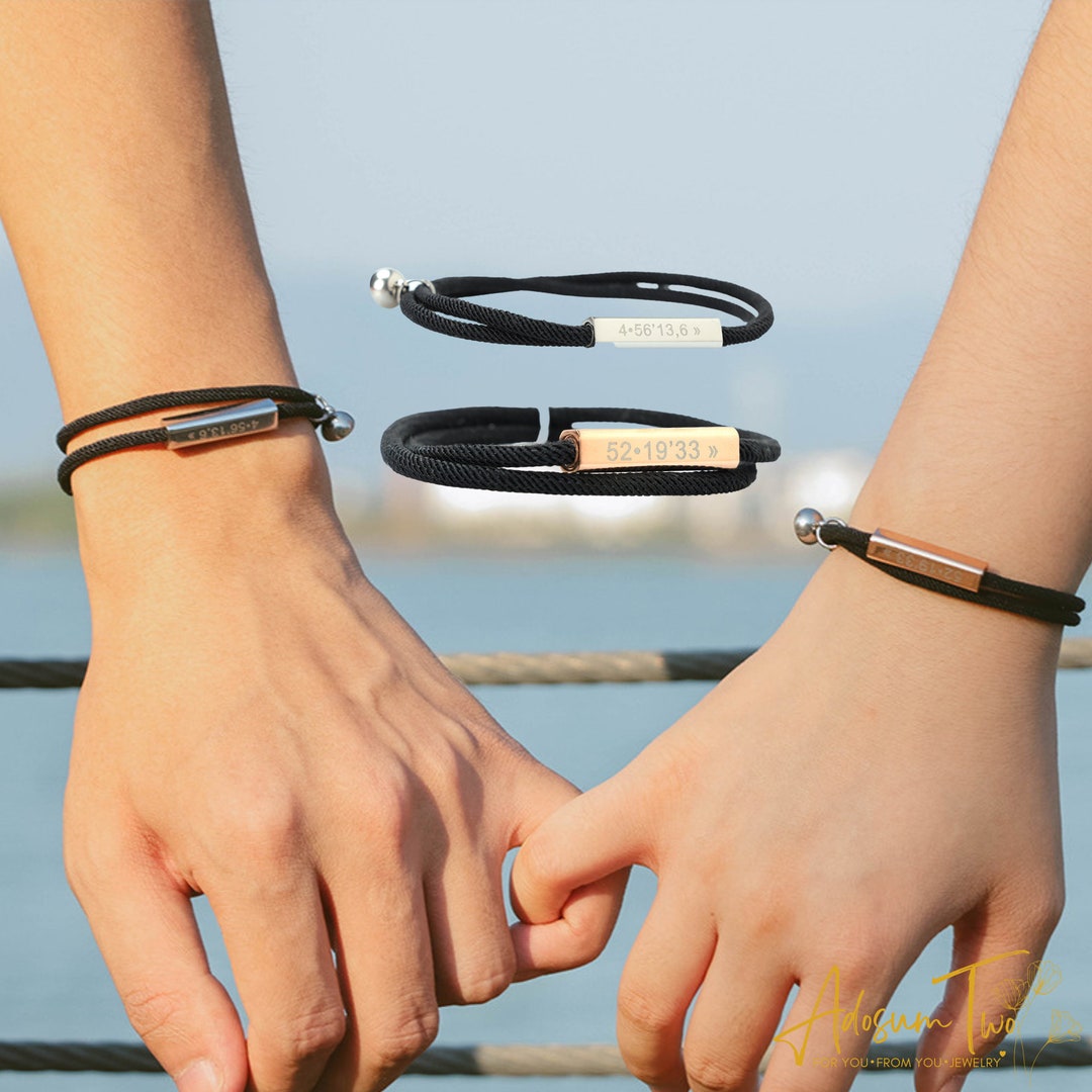 Custom Coordinates Two Rope Couple Bracelets Set for Him&her Valentine ...
