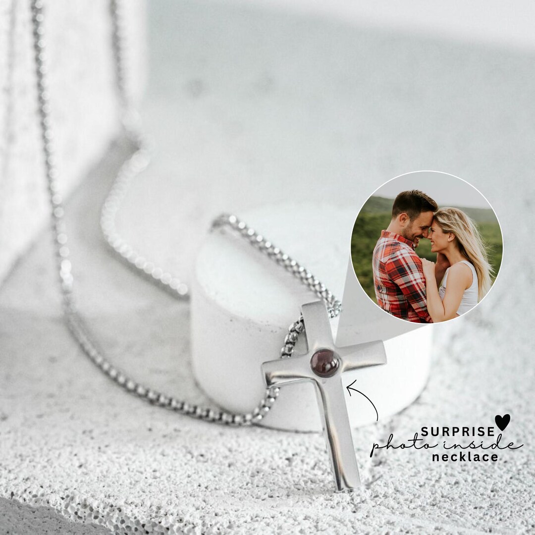 Cross Projection Necklace for Men Photo Inside Jewelry for Him Religion ...