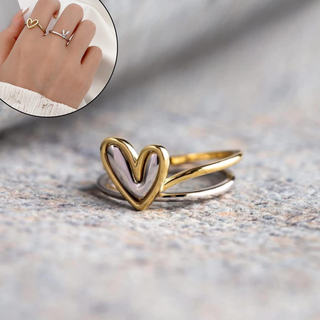 Personalized Two Toned Heart Ring Set for Soul Sister Twisted Stackable ...