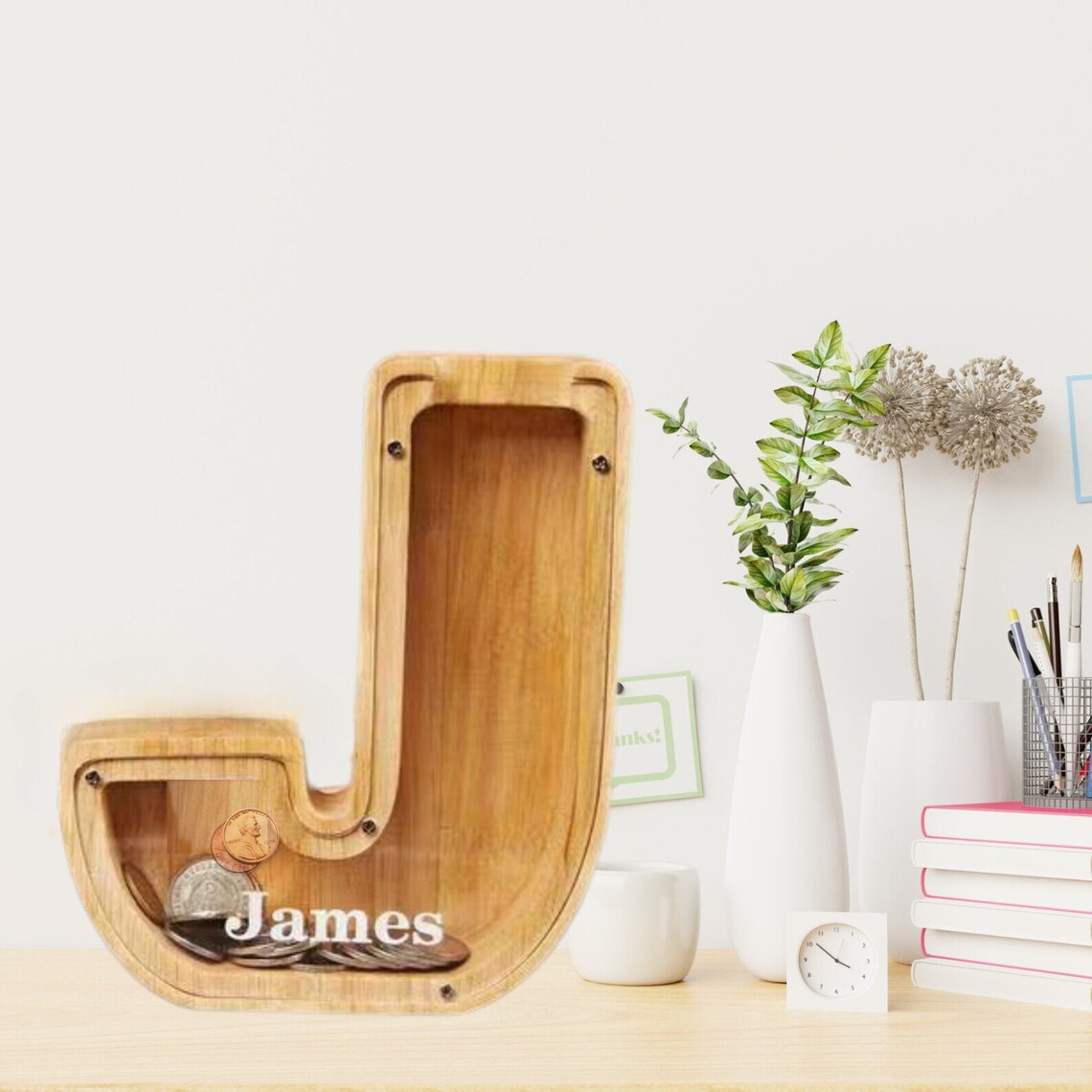 Personalized Wooden Letter Piggy Bank Alphabet Letter - Etsy