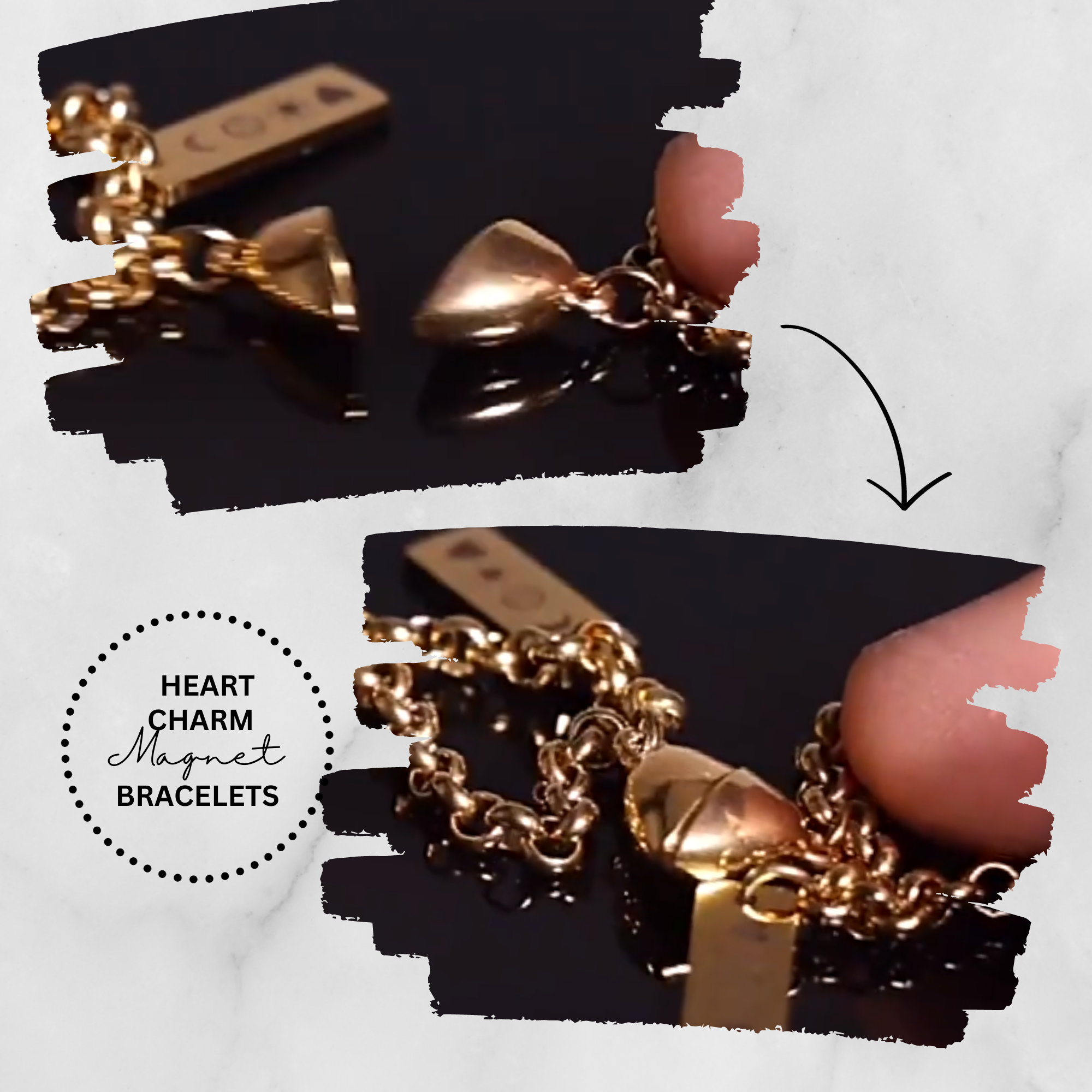 Custom Paired Heart Magnetic Couple Bracelets Personalized Text Symbol ...