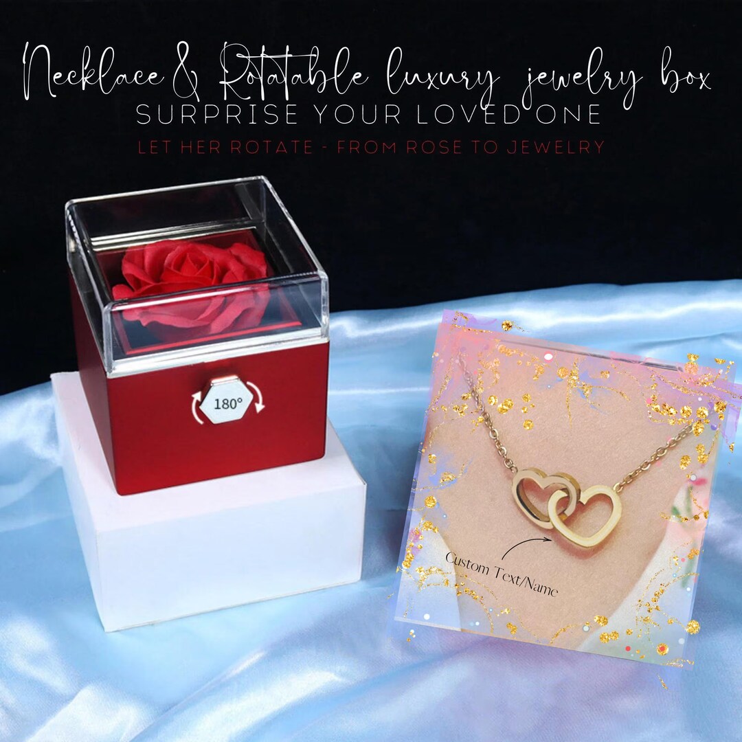 Interlocking Heart Necklace Custom Name Pendant With Eternal Rose Box ...
