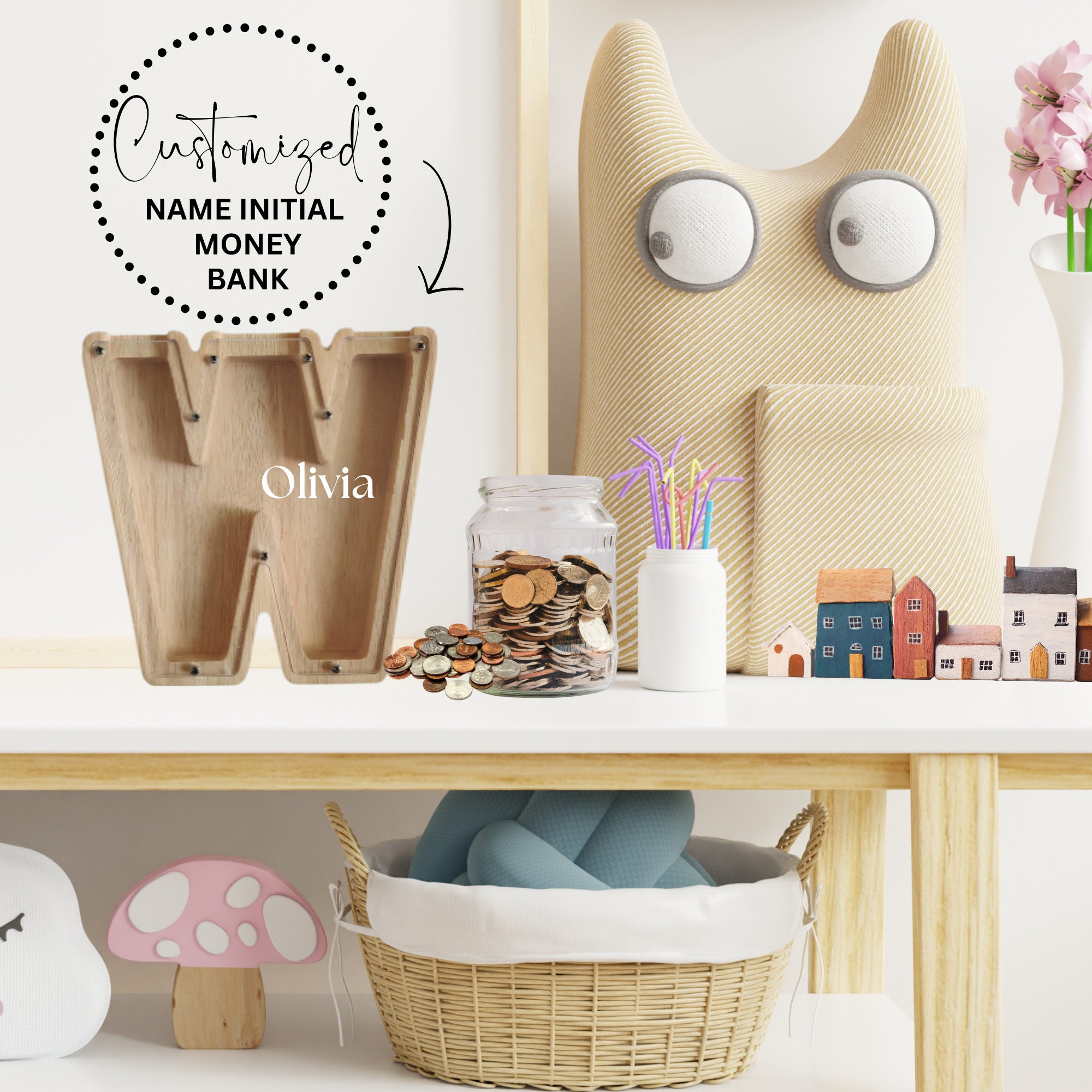 Personalized Wooden Letter Piggy Bank Alphabet Letter - Etsy