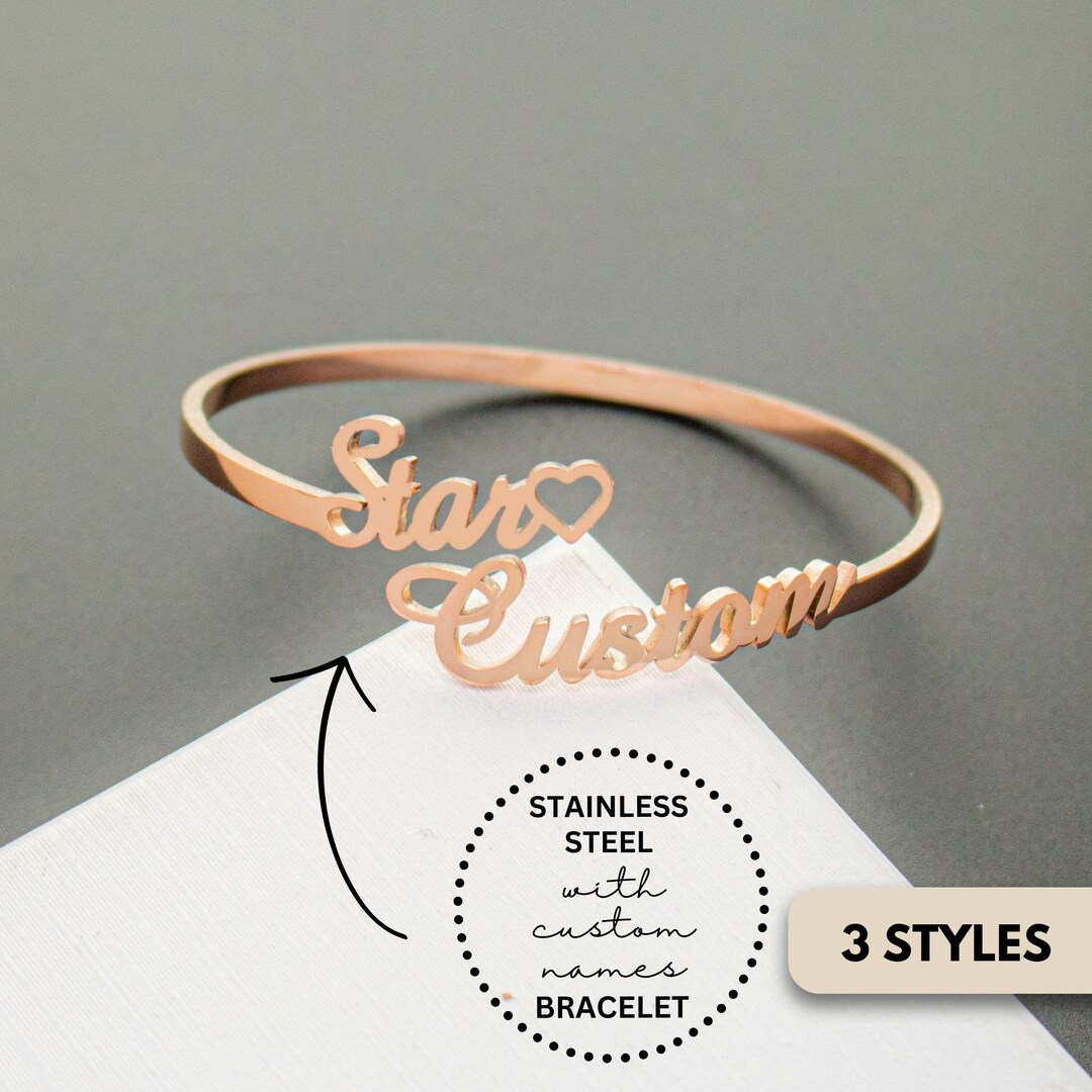 Personalized Cursive Name Bracelet With Heart Infinity Custom Bangle ...