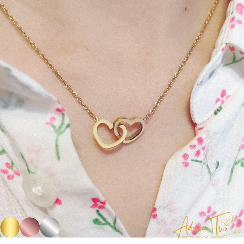 Custom Name Intertwined Double Heart Necklace, Personalized ...