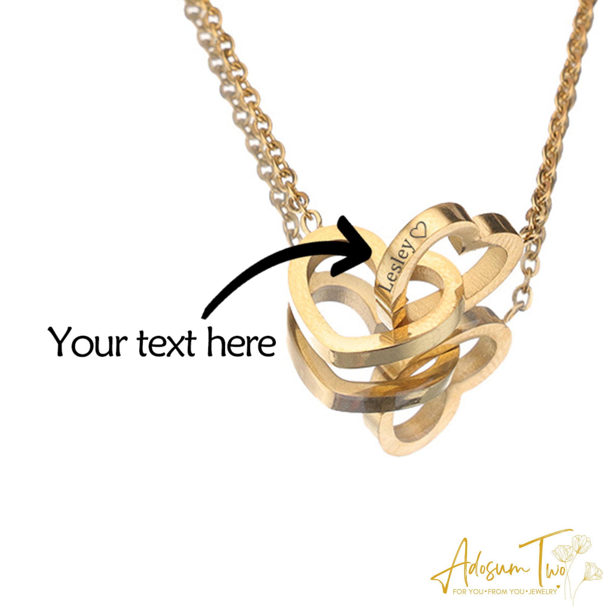 Custom Name Intertwined Double Heart Necklace, Personalized ...