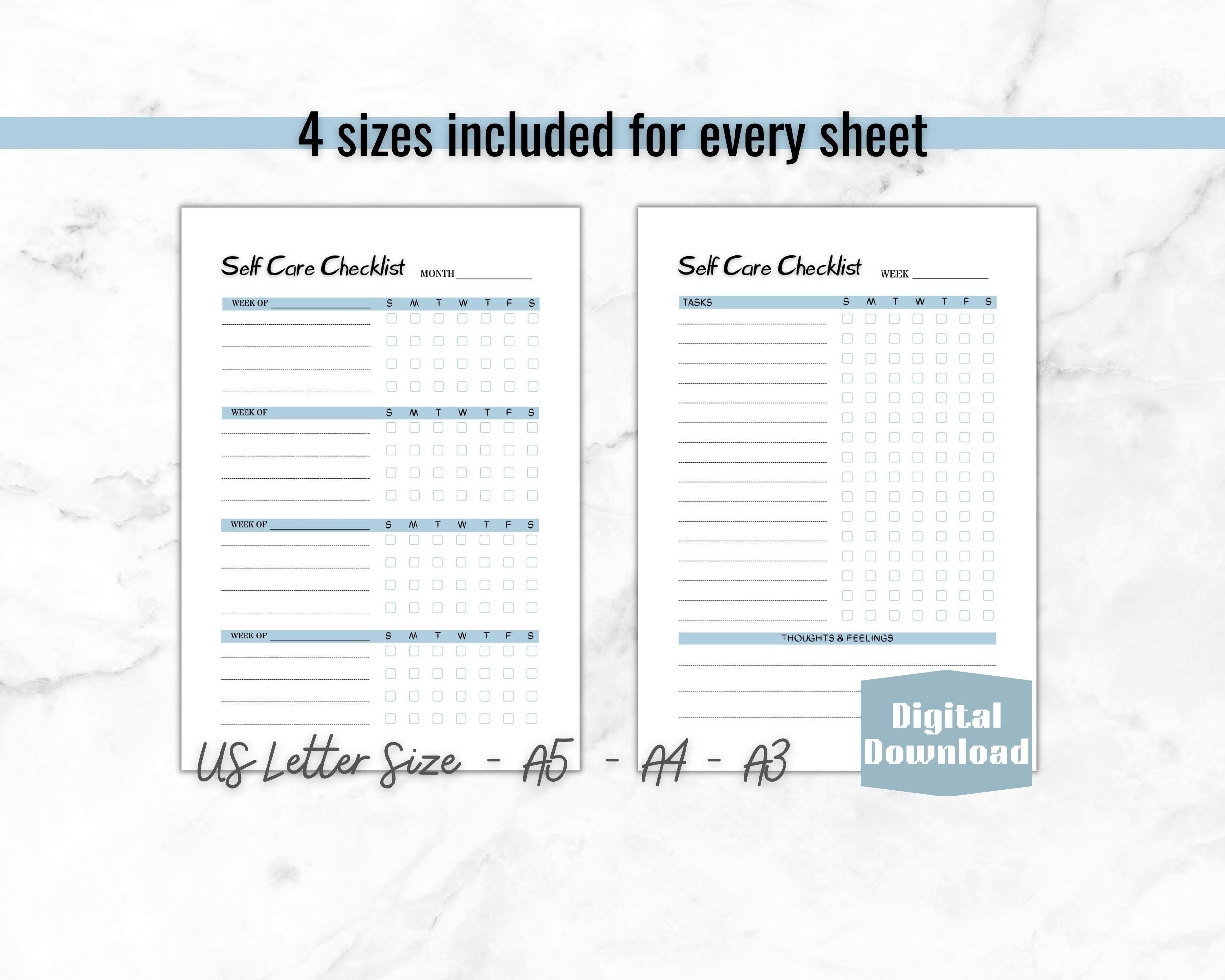 Daily Self Checklist, Digital Checklist, Printable Checklist, Portrait ...
