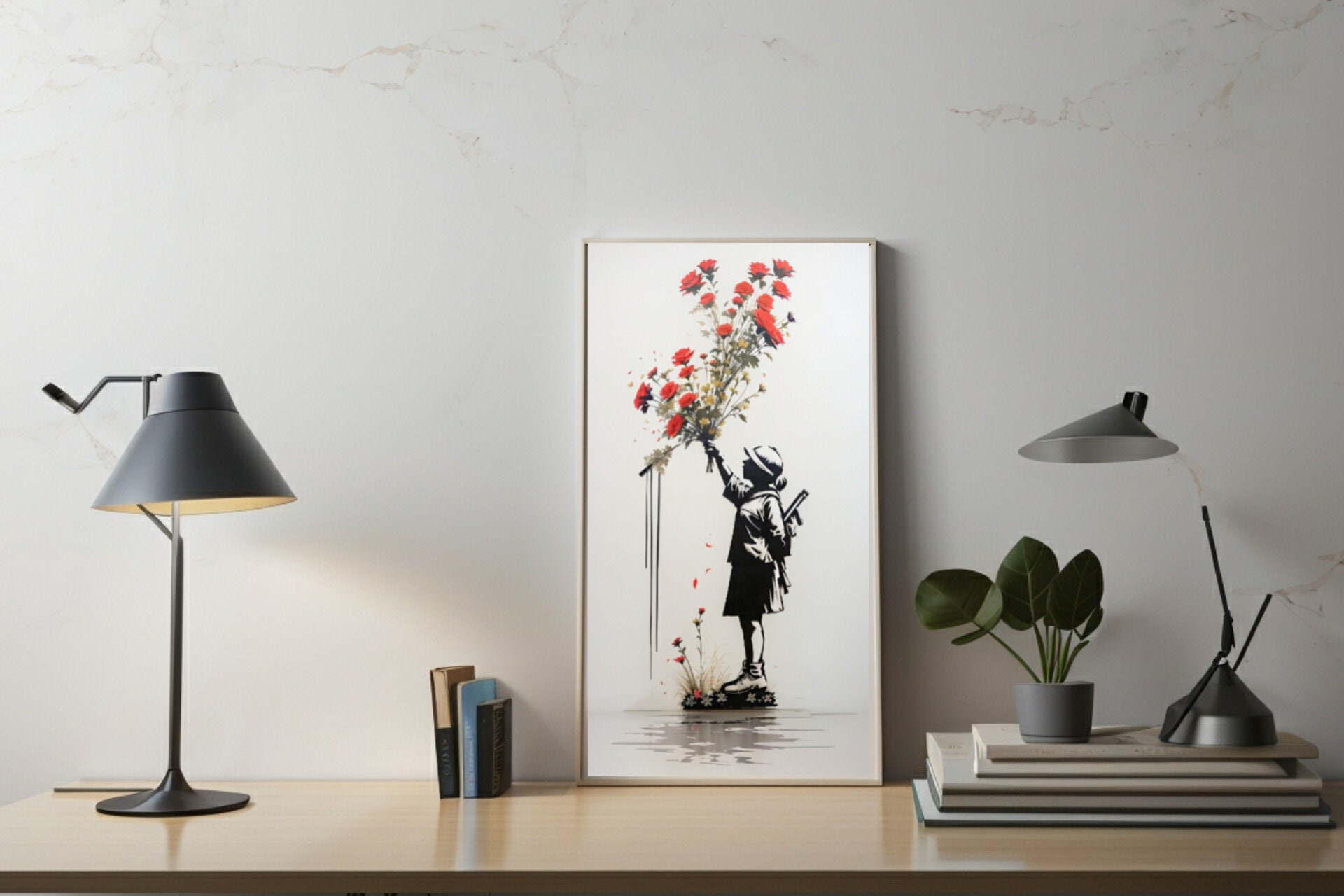 Banksysimple flowers silhouettelogo Wall Deco Art - Etsy
