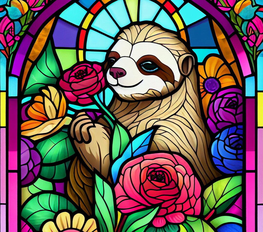 Colorful Stained Glass Sloth - Etsy