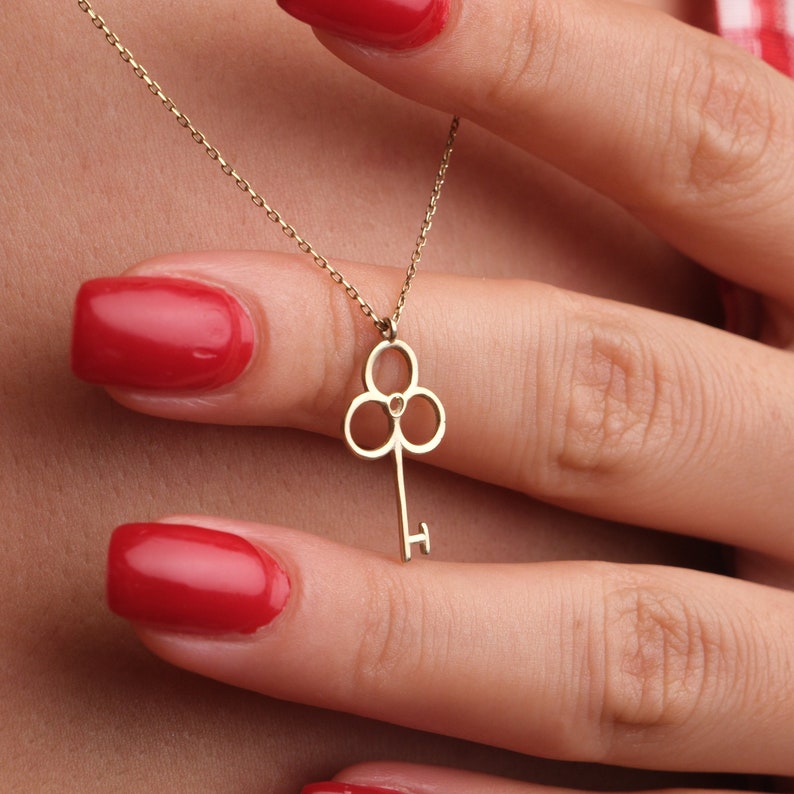 14K Solid Gold Key Necklace, Solid Gold Key Pendant, Key Jewelry ...