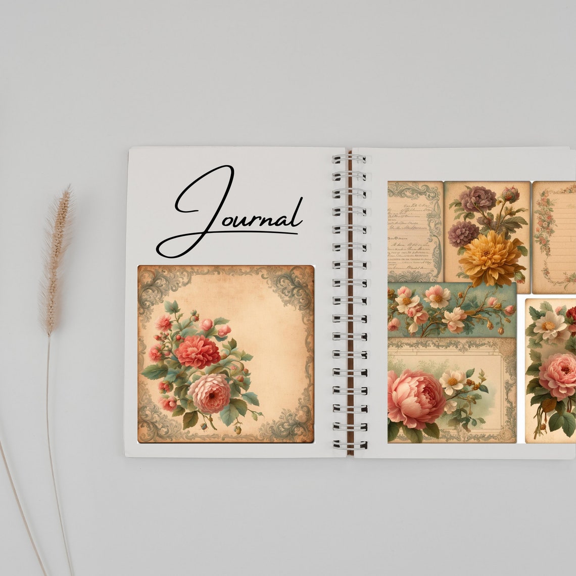 12 Printable Scrapbook Sheets Antique Roses Bookmarks Paper Crafts Junk ...