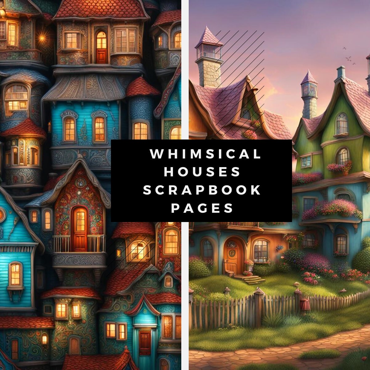 Printable Scrapbook Sheets Whimsical Houses Victorian Junk Journal ...