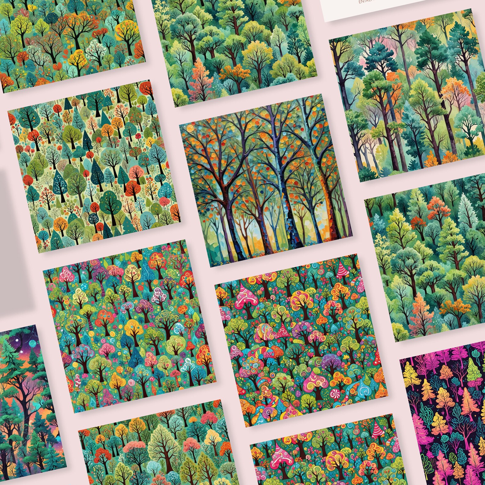 13 Printable Scrapbook Sheet Colorful Trees Decorative Craft Paper Junk ...