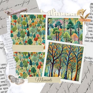 13 Printable Scrapbook Sheet Colorful Trees Decorative Craft Paper Junk ...
