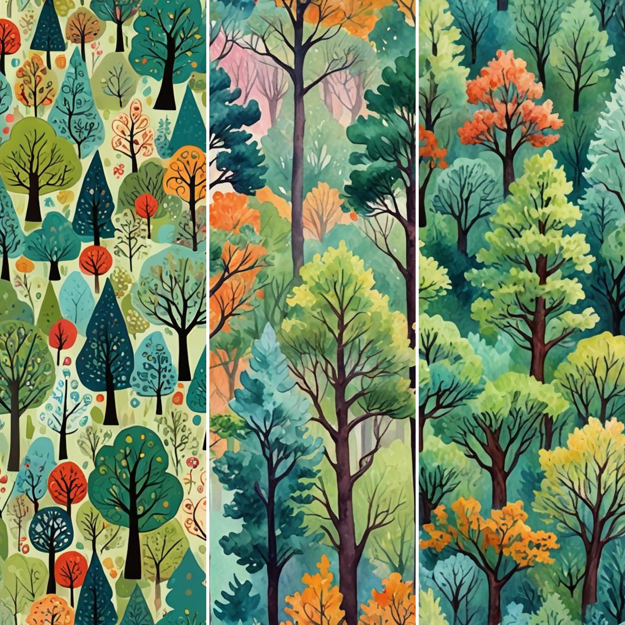 13 Printable Scrapbook Sheet Colorful Trees Decorative Craft Paper Junk ...